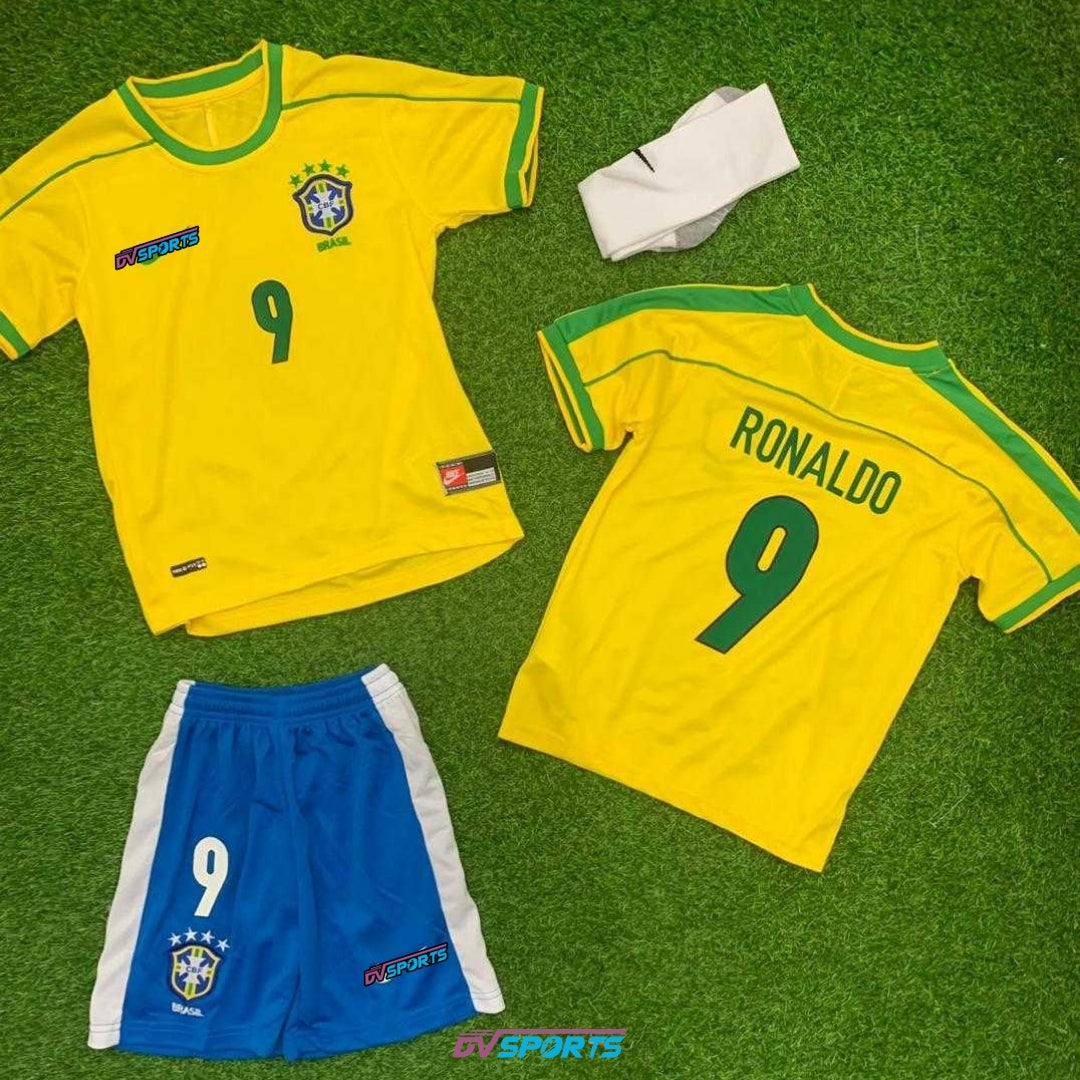 Kit Niño Retro Brasil 1998 Casa - Ronaldo #9 – DV Sports